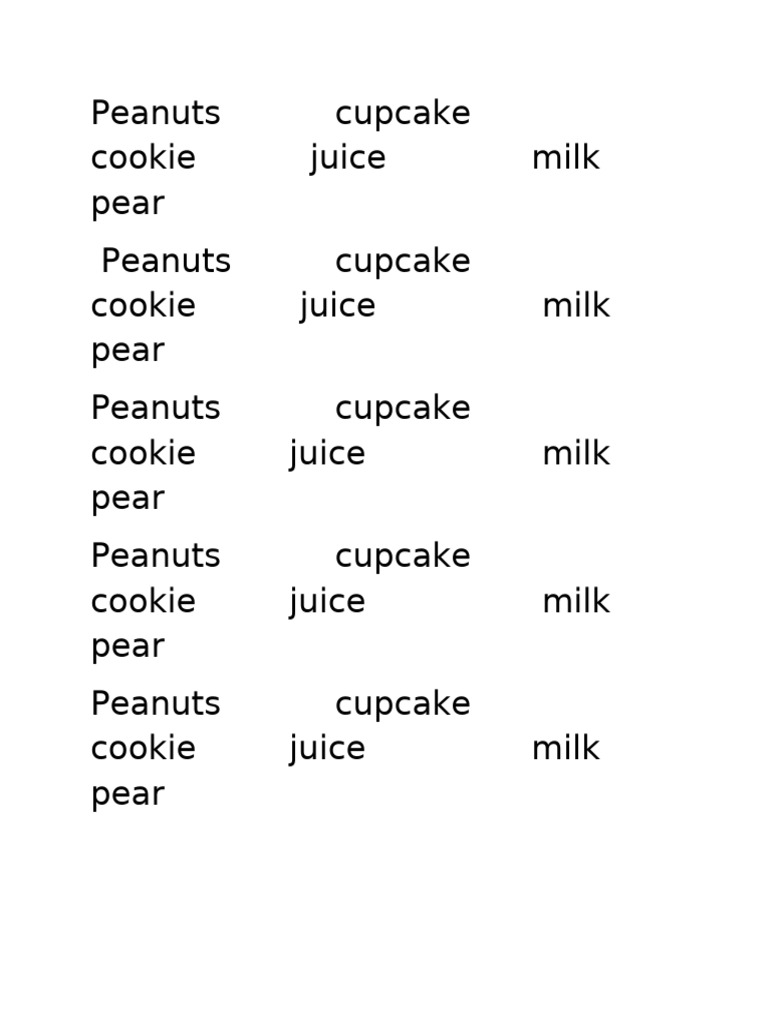 Peanuts Cupcake Cookie Juice Milk Pear | PDF