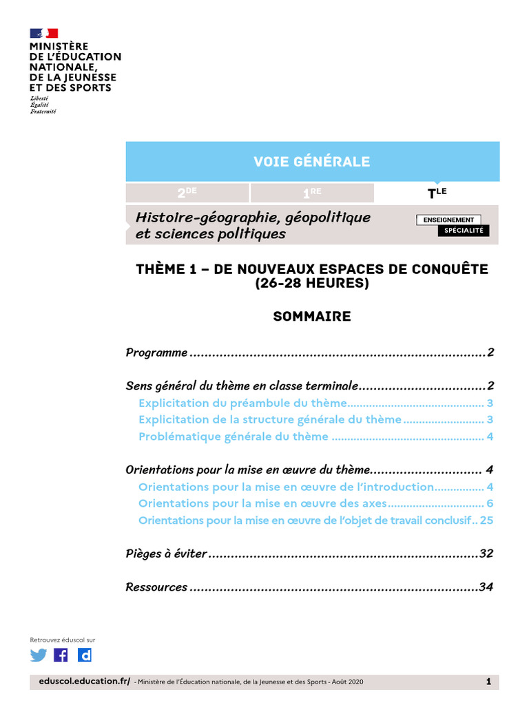 RA20 Lycee G T SPE HGEO Theme1 Espaces Conquetes (002) 1329089 | PDF