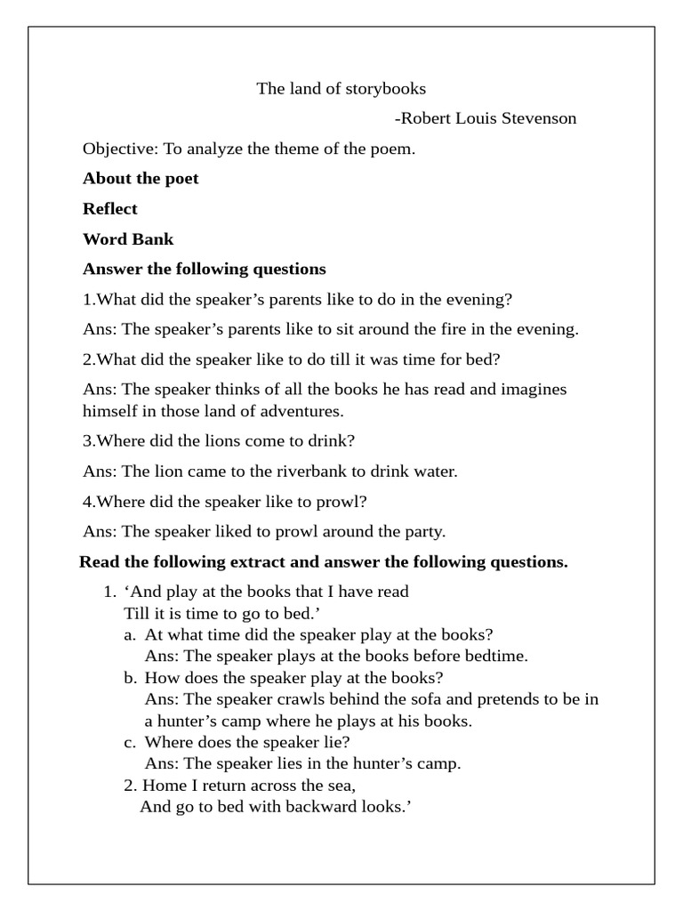 The Land of Storybooks Notes | PDF