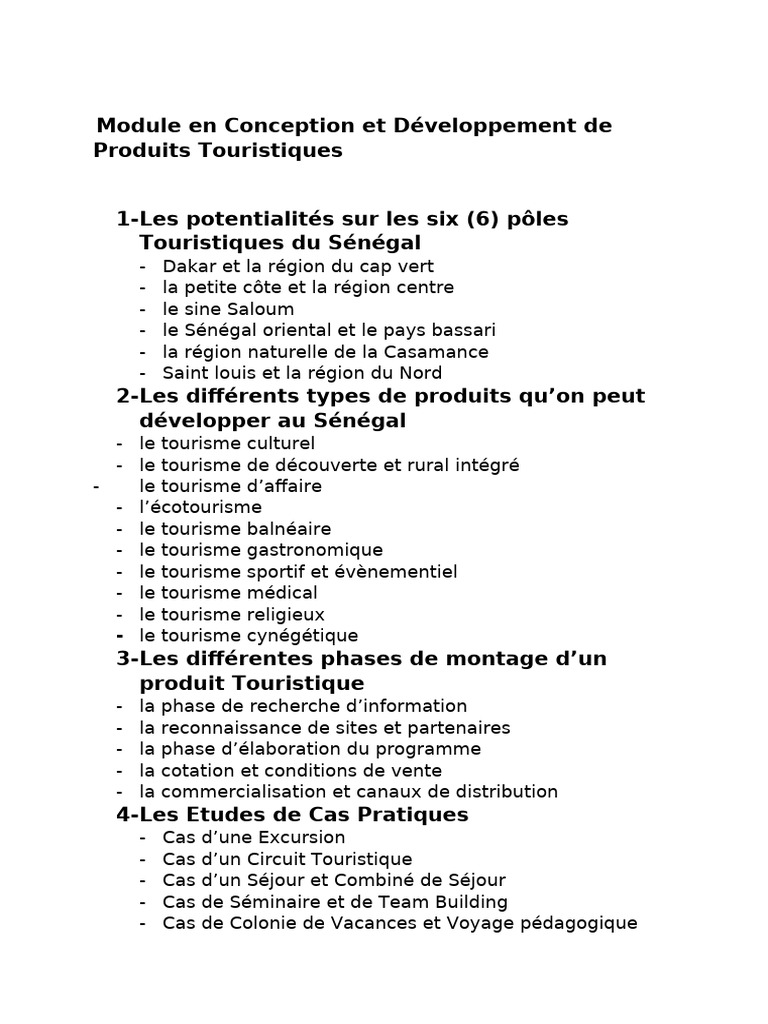 Module en Conception Et Développement de Produits Touristiques | PDF