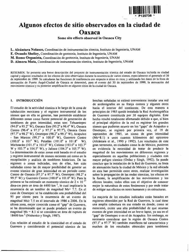 Algunos Efectos de Sitio Observados en La Cuidad de Oaxaca | PDF