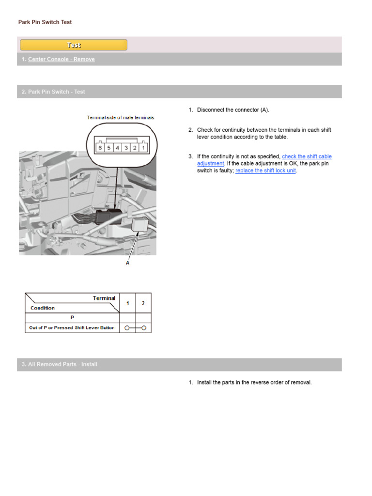 Park Pin Switch Test 2600 | PDF