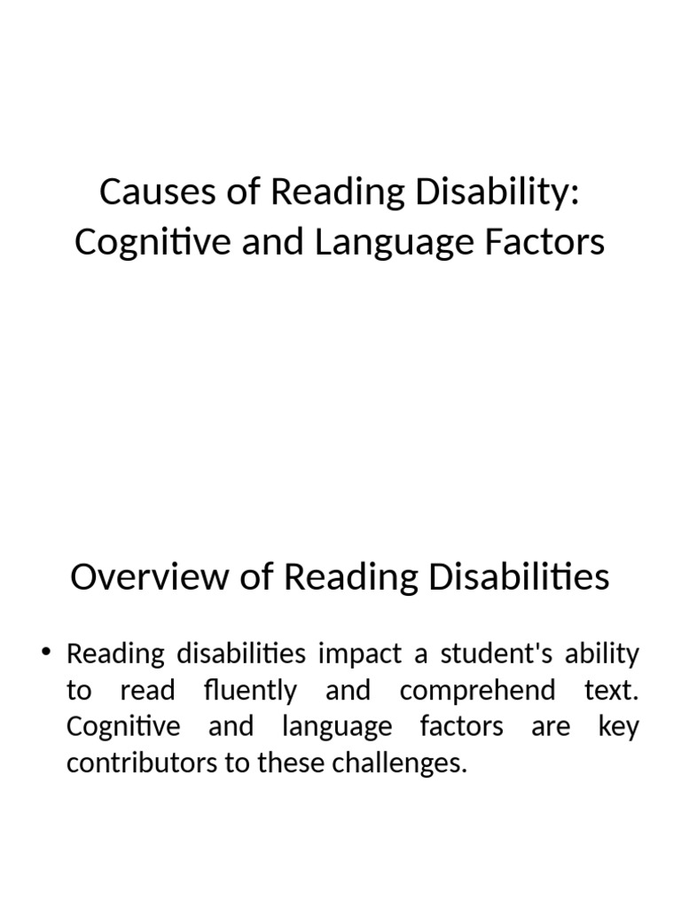Causes of Reading Disability Cognitive Language Factors | PDF