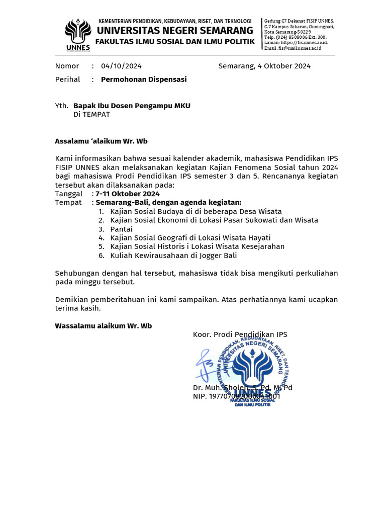 Surat Permohonan Dispensasi MKU - 2 | PDF