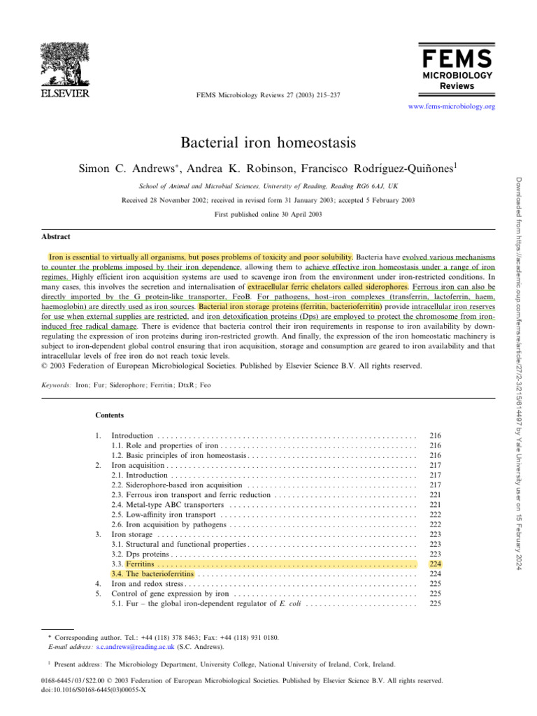 Bacterial Iron Homeostasis | PDF