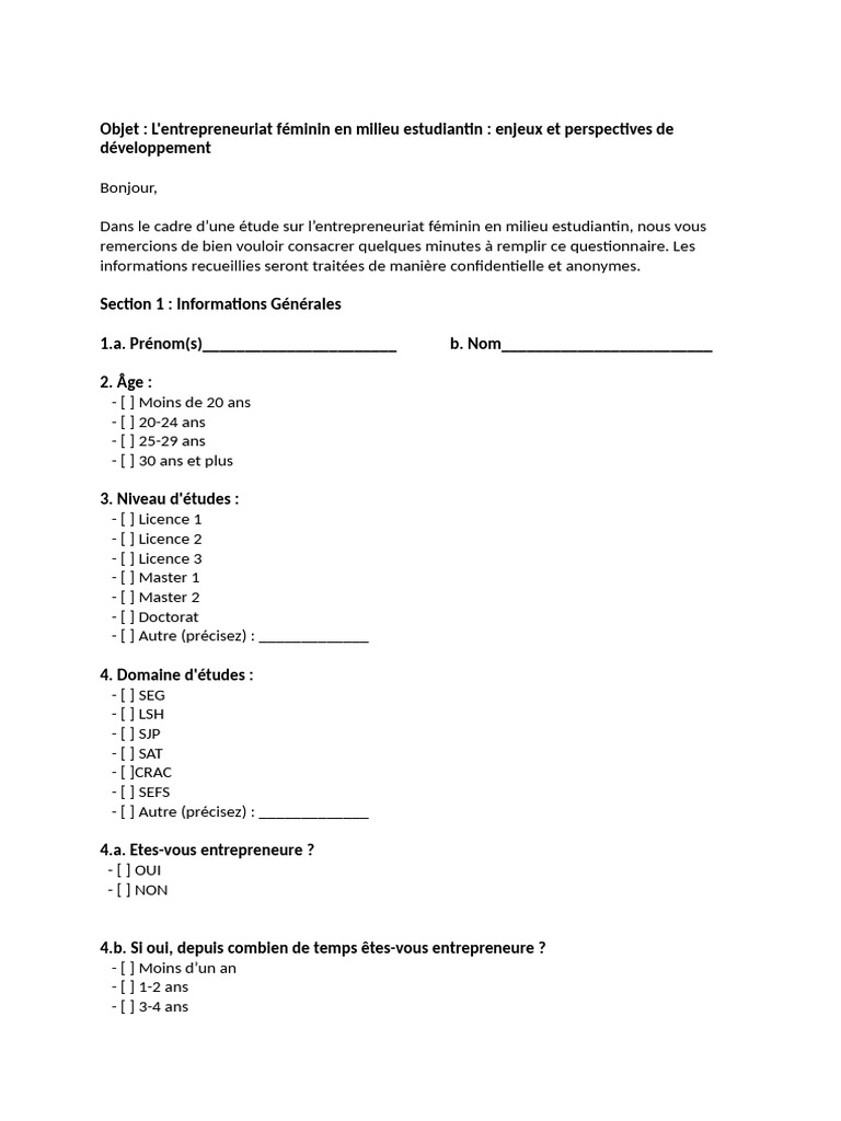 Questionnaire Atima | PDF