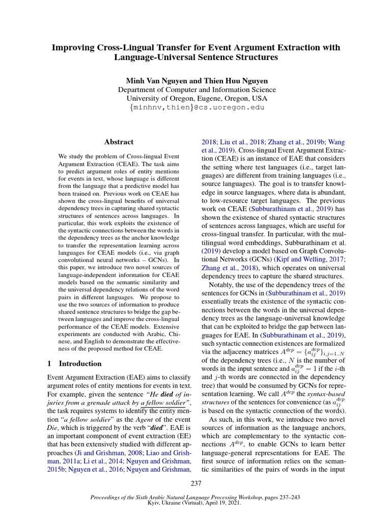 Improving Cross-Lingual Transfer For Event Argument Extraction With | PDF