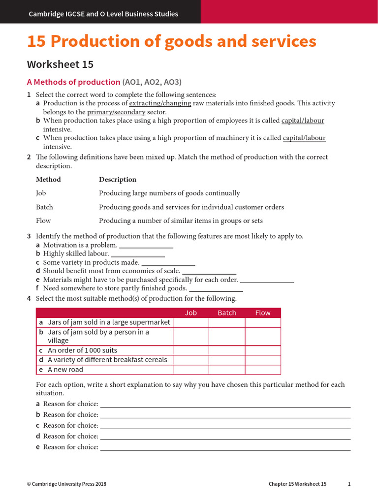 Production of Goods and Services Worksheet | PDF