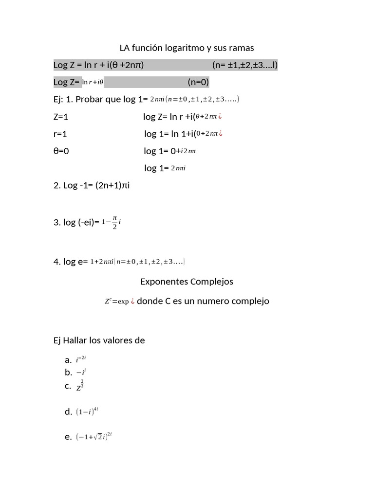 LA Función Logaritmo y Sus Ramas | PDF | Métodos y materiales de enseñanza