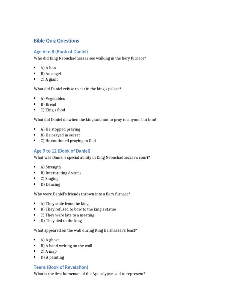 Bible Quiz Questions | PDF