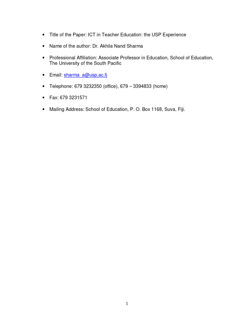 ICT in Teacher Education The USP Experience | PDF