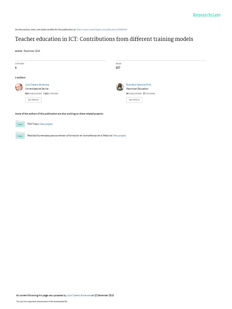 Teacher Education in ICT Contributions From Different Training Models | PDF