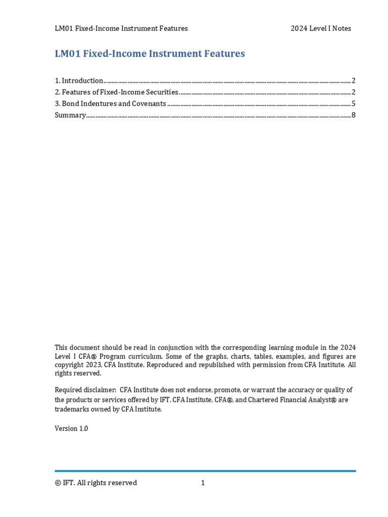 (CFA Level One) Fixed Income IFT Notes | PDF