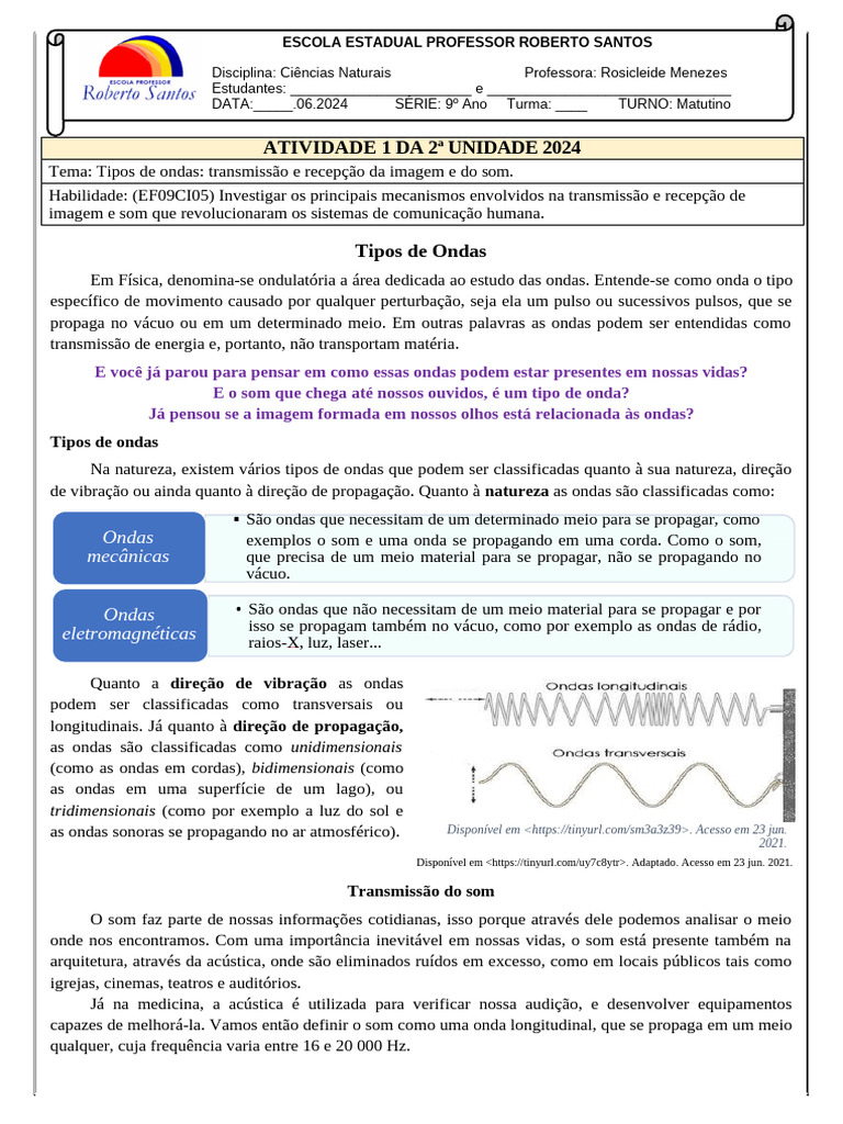 Tipos de Ondas ATIVIDADE | PDF