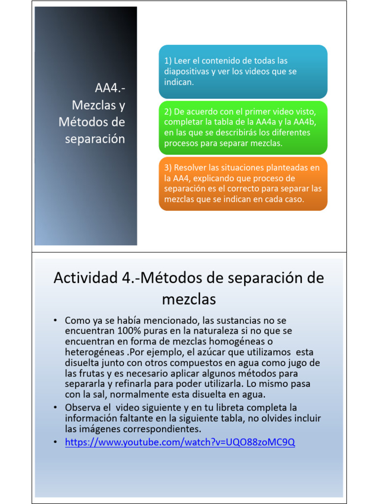 AA4 1P Qui Separación Mezclas | PDF | Mezcla | Ciencia y matemáticas
