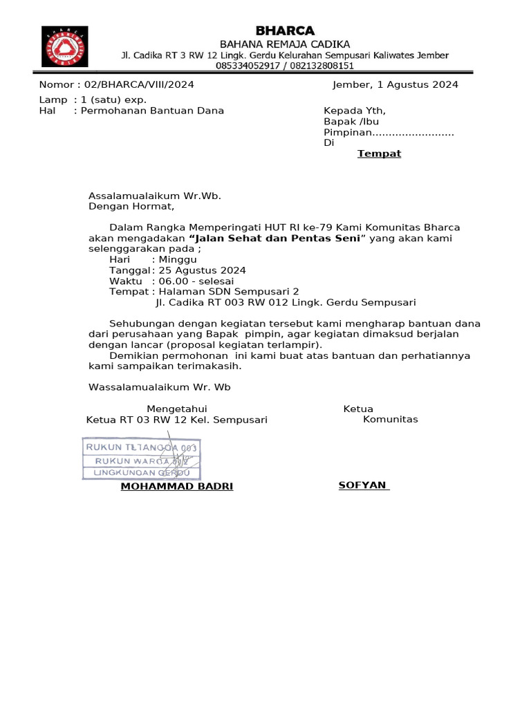 surat permohonan dana | PDF