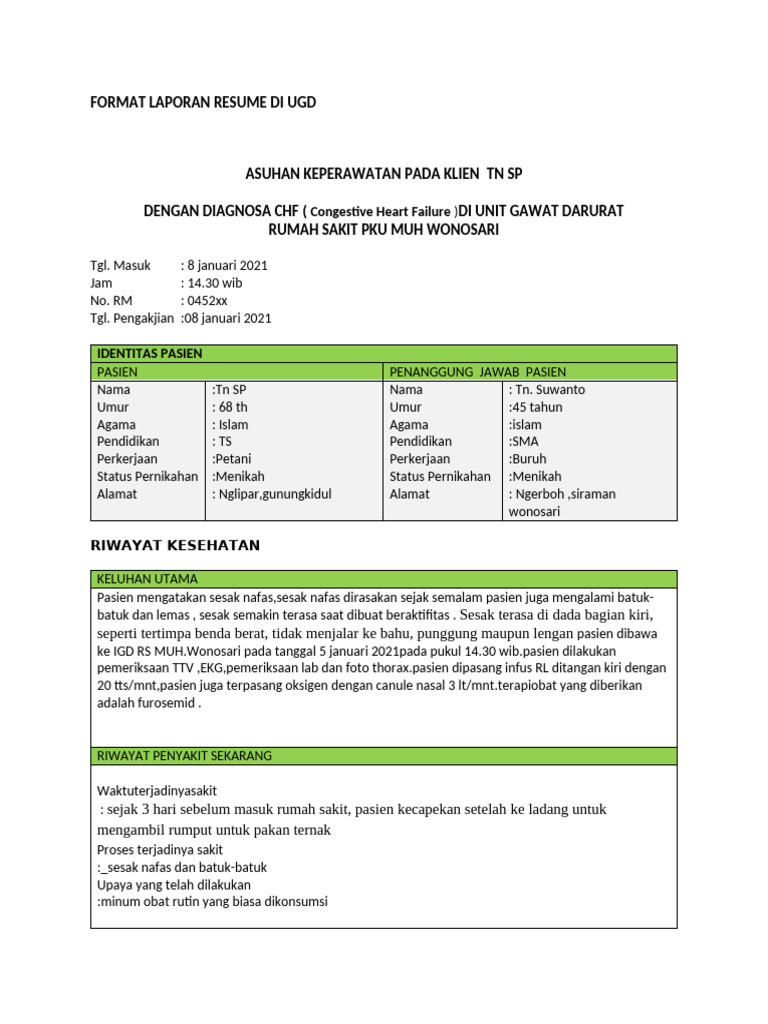 Format Laporan Stase Gadar CHF | PDF