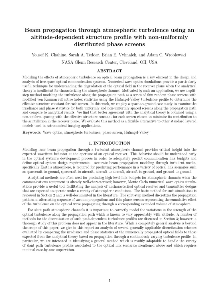 Beam Propagation Through Atmospheric Turbulence Using An | PDF