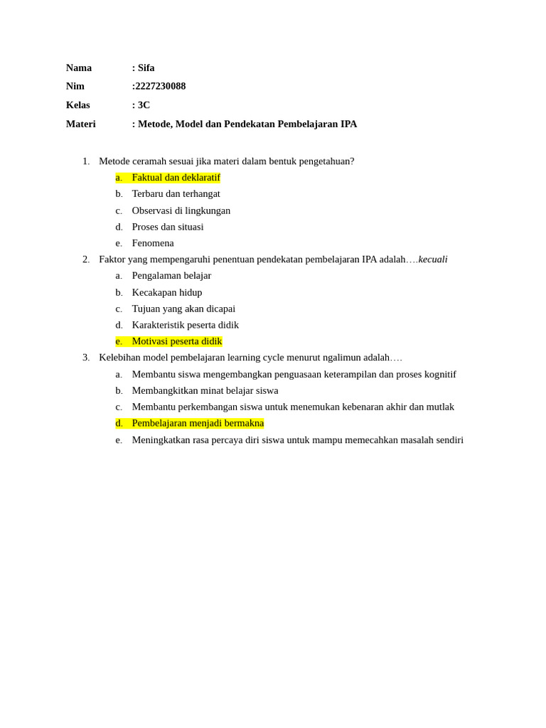 Sifa - Metode, Model Dan Pendekatan | PDF