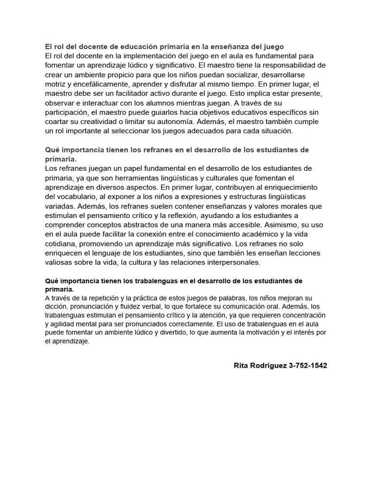 El Rol Del Docente de Educación Primaria en La Enseñanza Del Juego | PDF