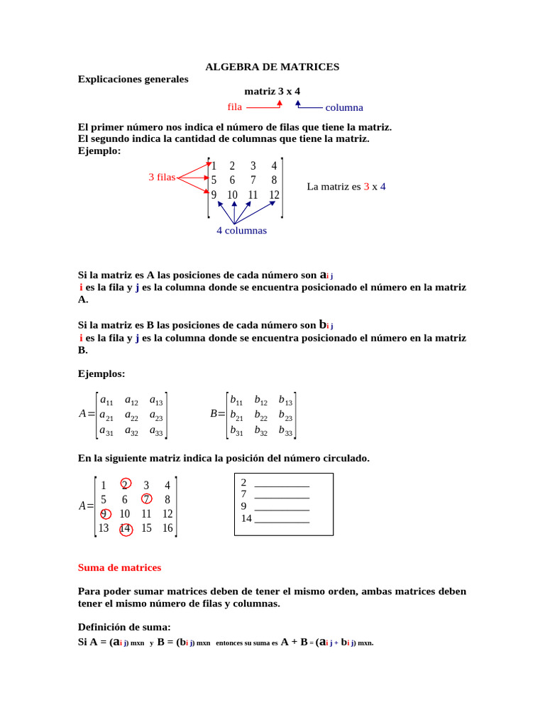 Algebra de Matrices | PDF
