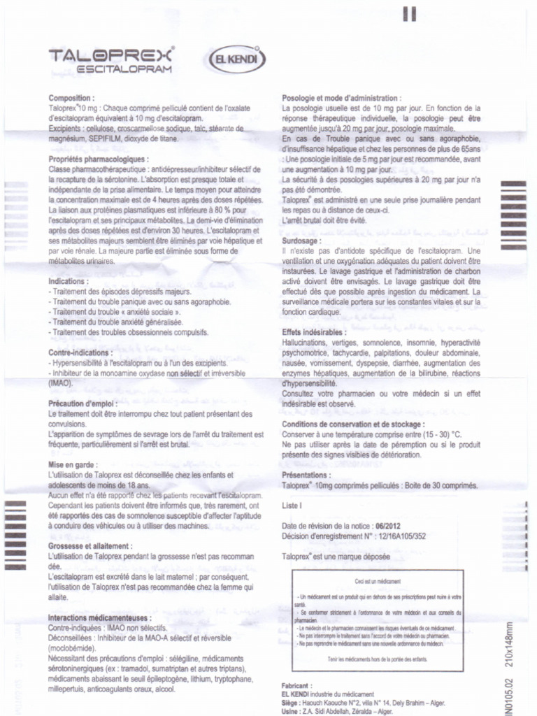Notice Taloprex 10mg Comp. Pelli. B 30 | PDF