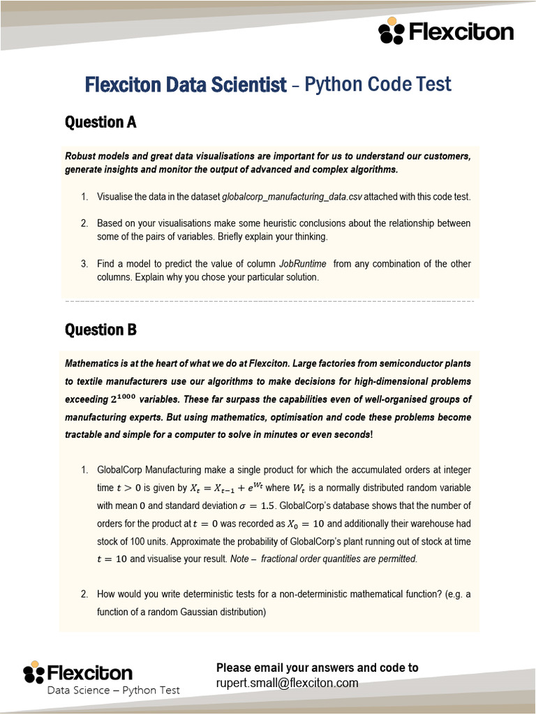 Flexciton Data Scientist Code Test - v4 | PDF