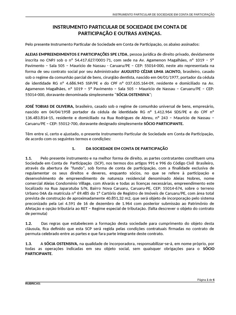 Contrato SCP - Aleias 07.2024 (FINAL) | PDF