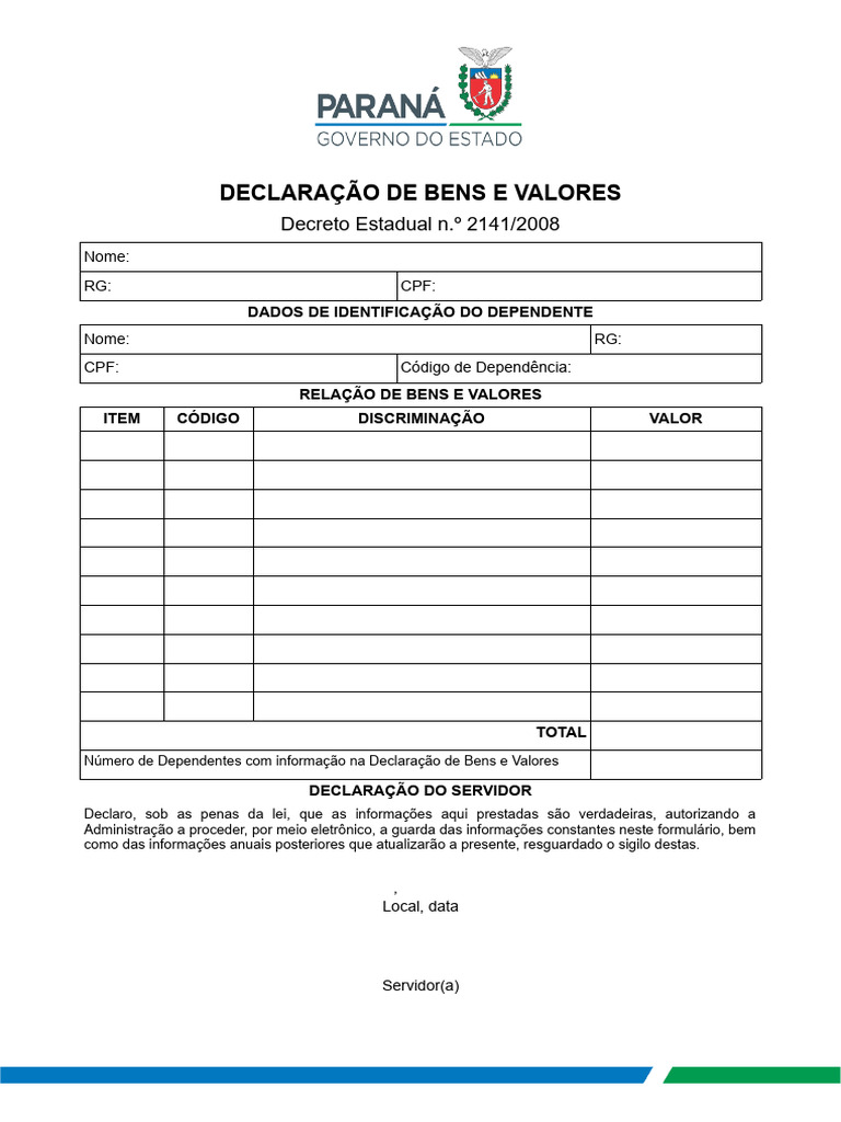 Declaracao de Bens Valores | PDF