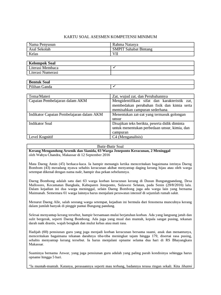 Contoh Soal Akm | PDF