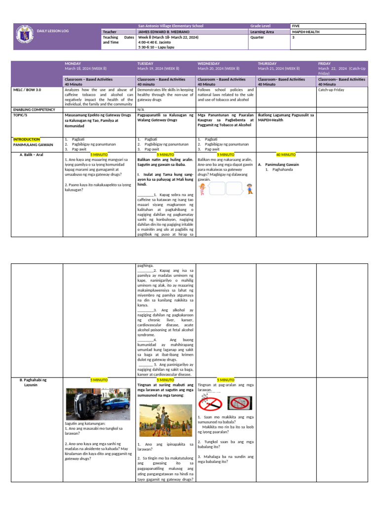DLL Q3 W8 Mapeh Health | PDF