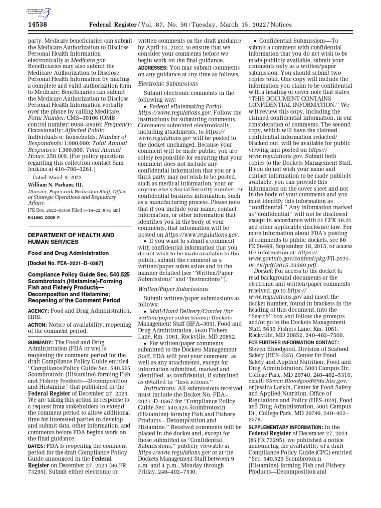 Federal Register / Vol. 87, No. 50 / Tuesday, March 15, 2022 / Notices ...