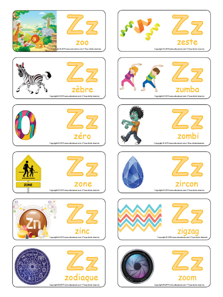 Vocabulaire - lettre Z | PDF
