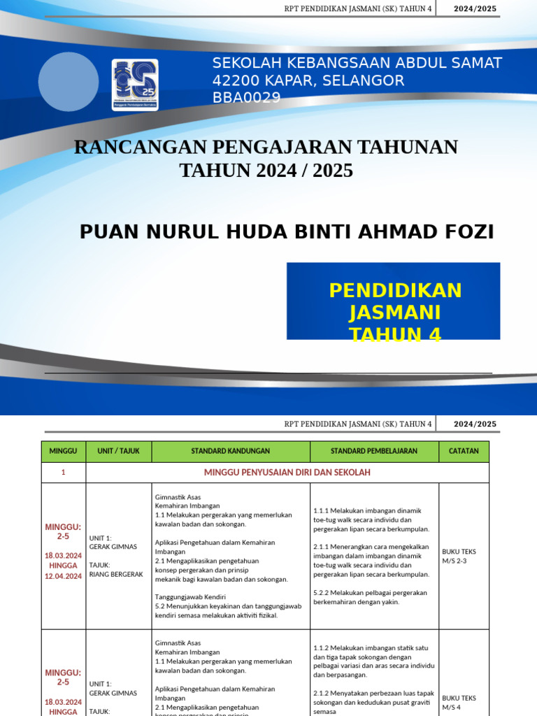 RPT PJ Tahun 4 2024 | PDF