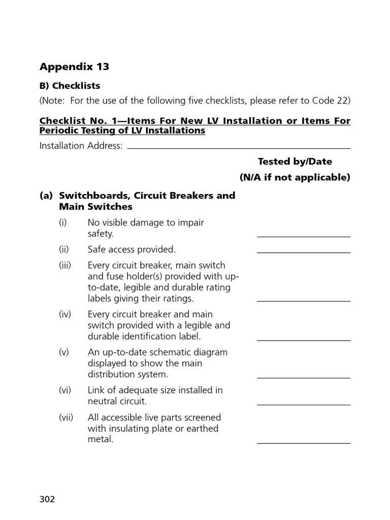 Checklists For Inspection and Testing of Electrical Installations | PDF ...