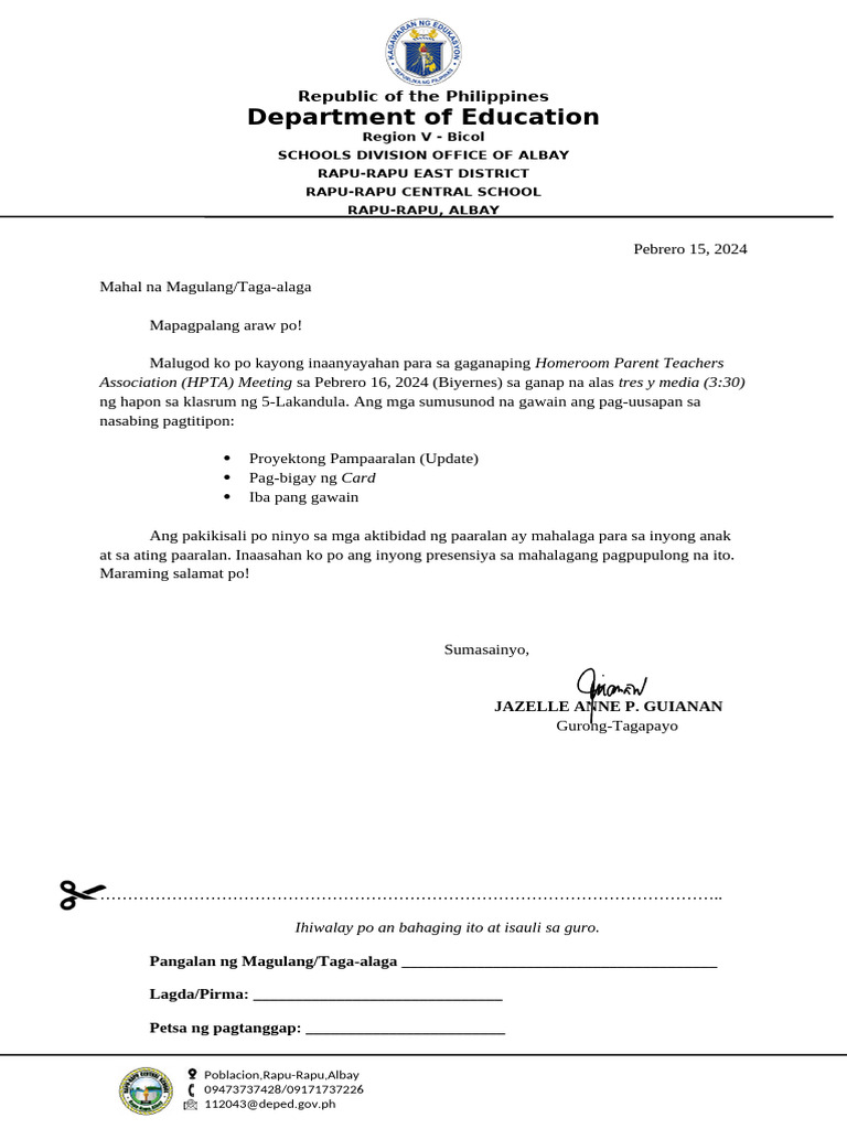 HPTA Meeting Letter | PDF