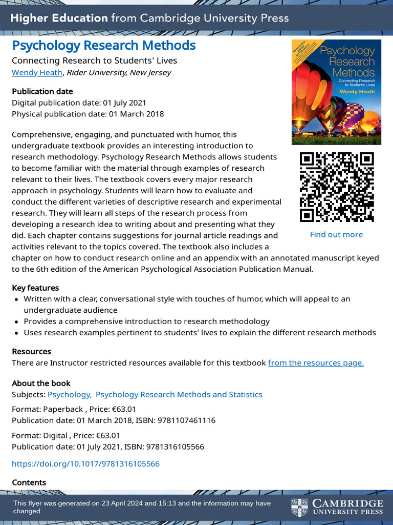 Psychology Research Methods Overview | PDF | Methodology | Psychology