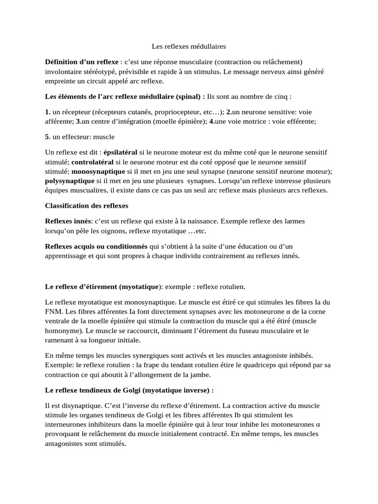 Les Reflexes Médullaires | PDF