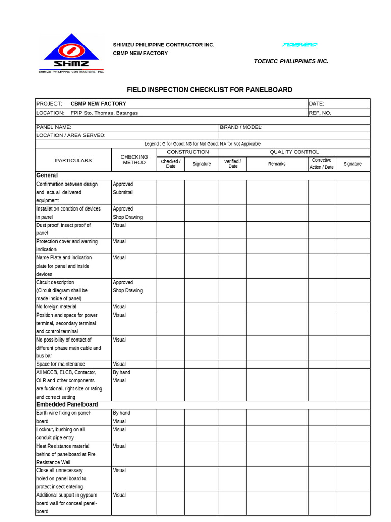 Checklist For Panelboard | PDF