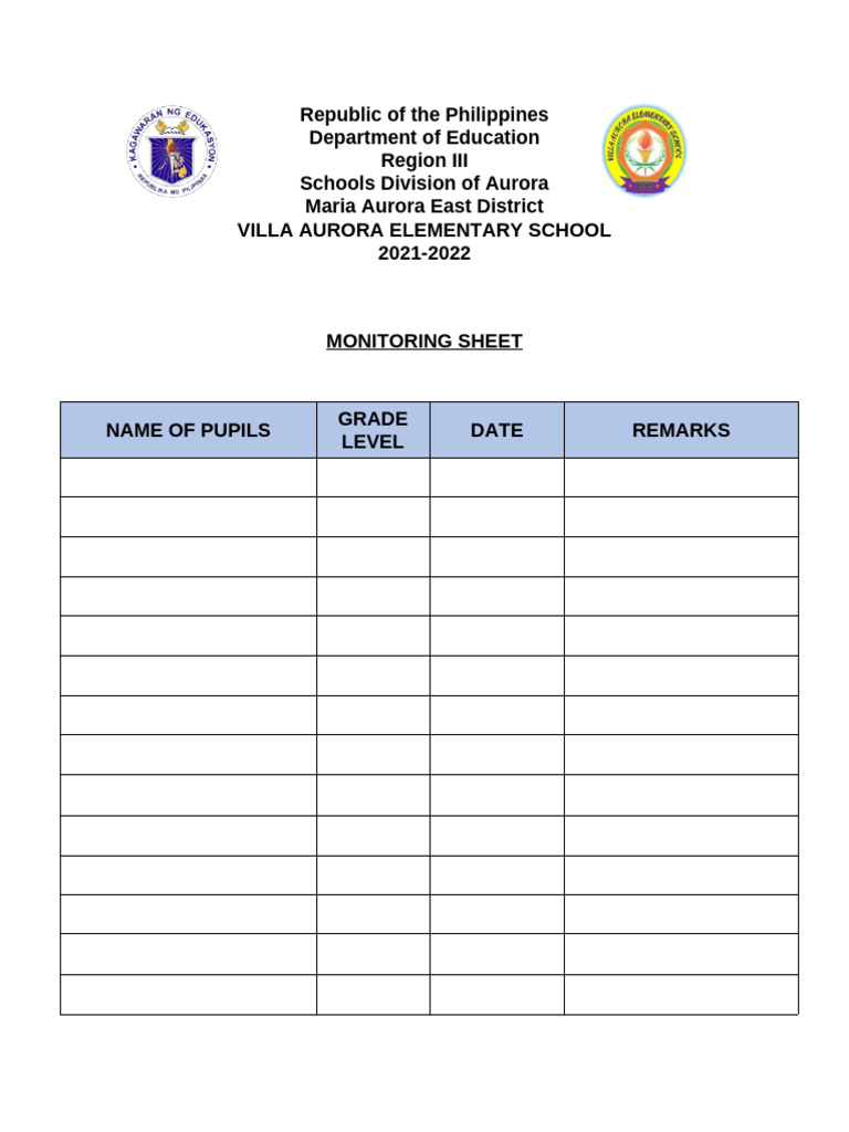 Monitoring Sheet | PDF