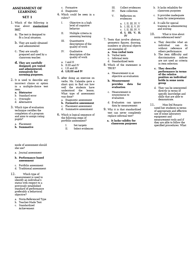 P - 2. Assessment of Learning Set 1 5 Exam | PDF