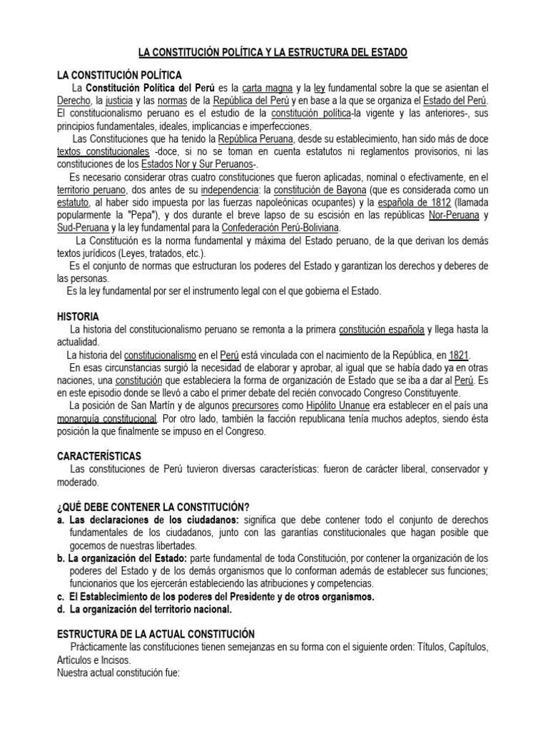 LA CONSTITUCI-N POL-TICA Y LA ESTRUCTURA DEL ESTADO.docx | PDF