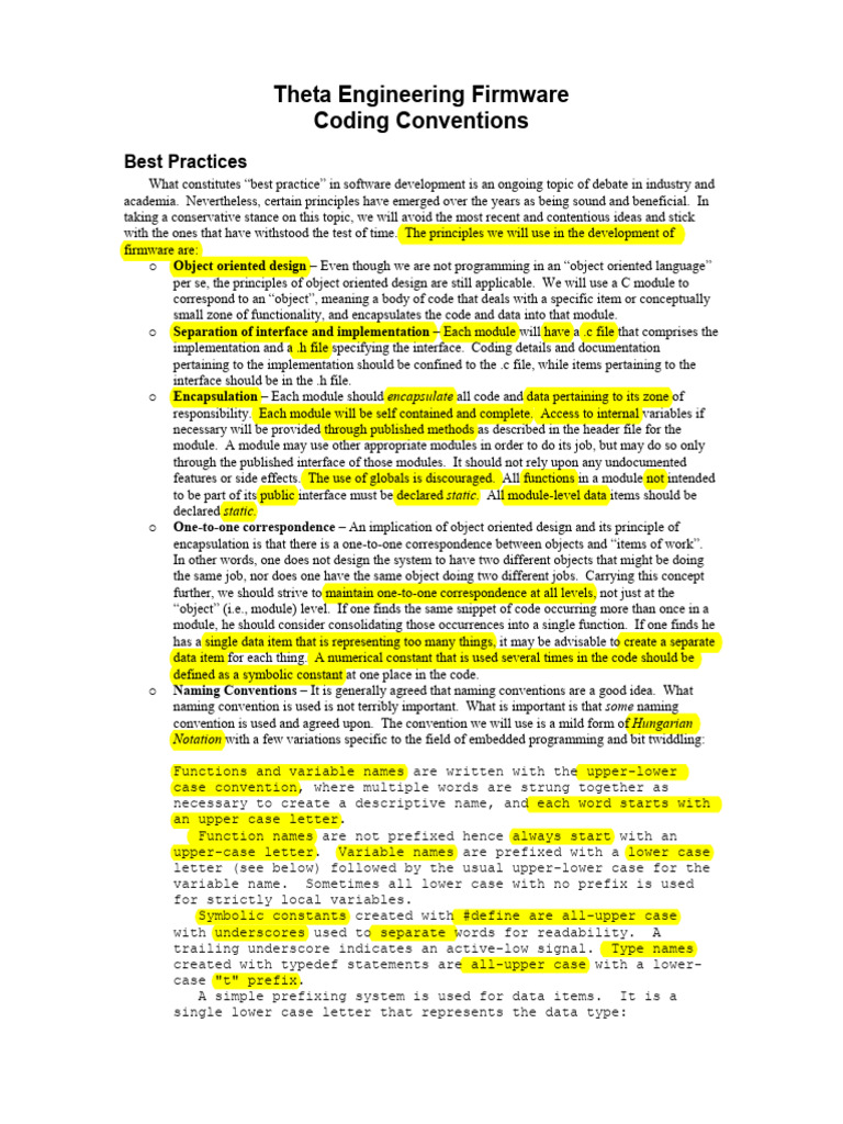 Theta Engineering Firmware Coding Conventions (highlights) | PDF