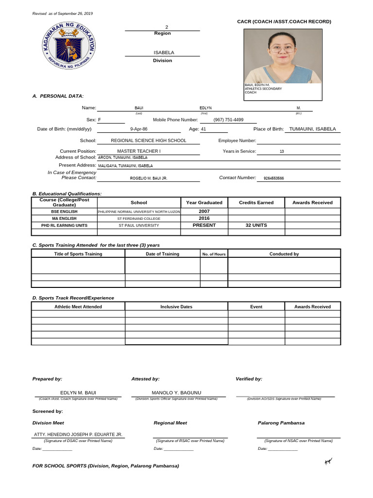 2020 Coach Record CACR 1 | PDF