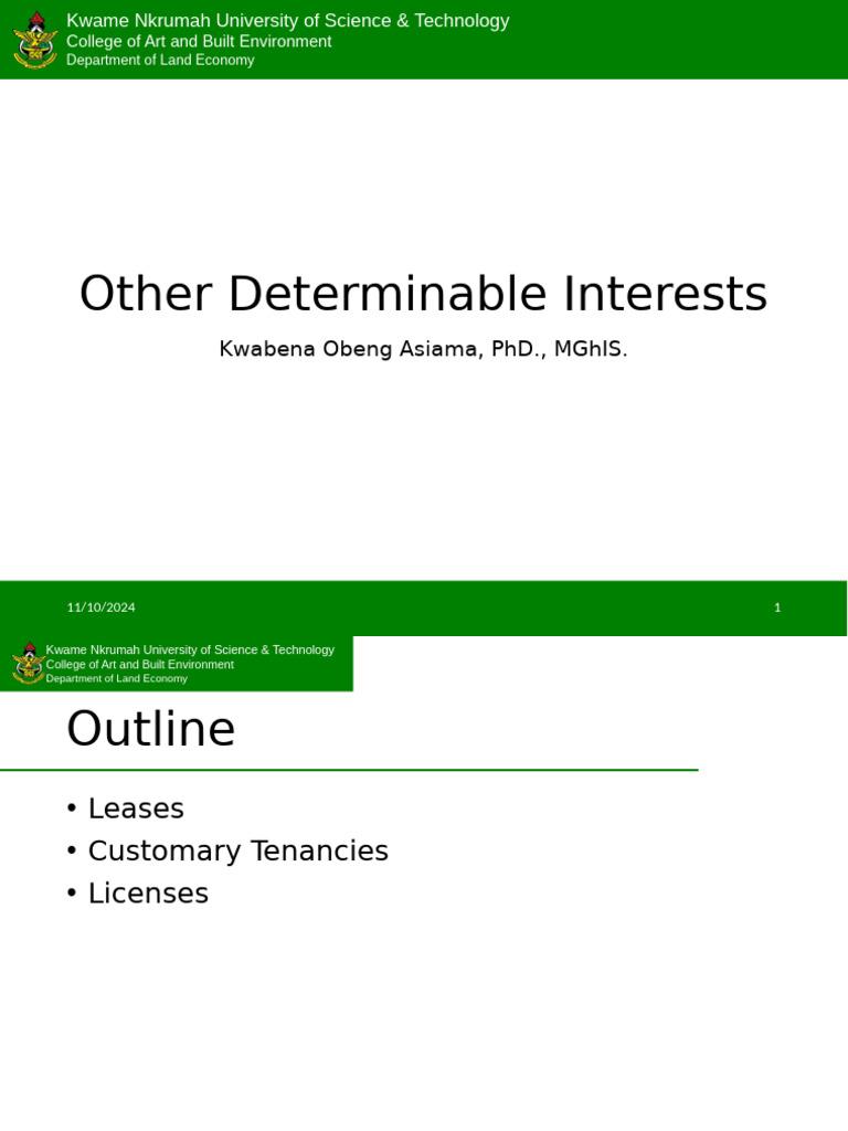 Lecturer Notes 4 - Other Determinable Interests | PDF