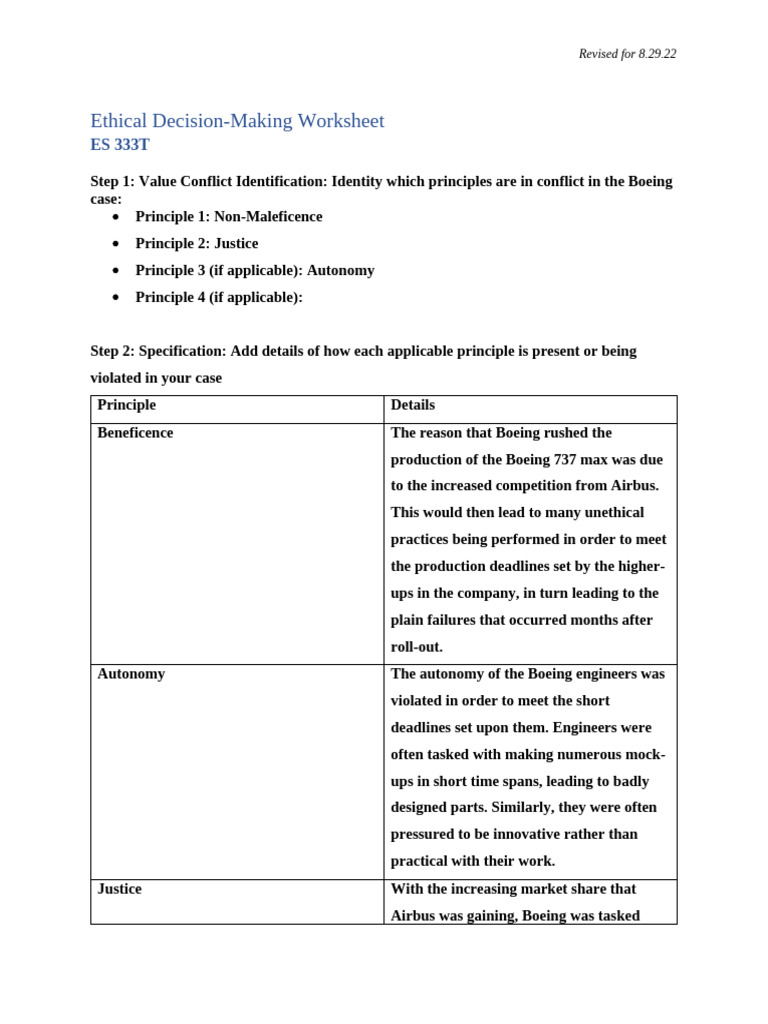 Ethical Decision-Making Worksheet | PDF