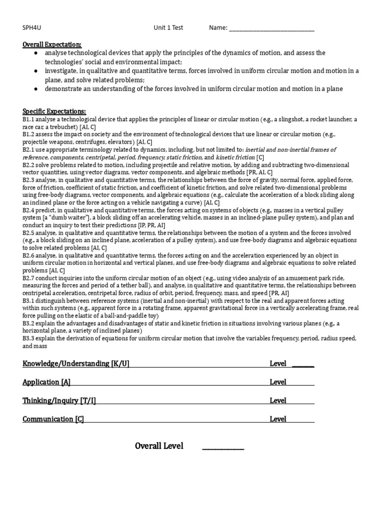 Unit 1 Test (Old Test - From 2013) | PDF