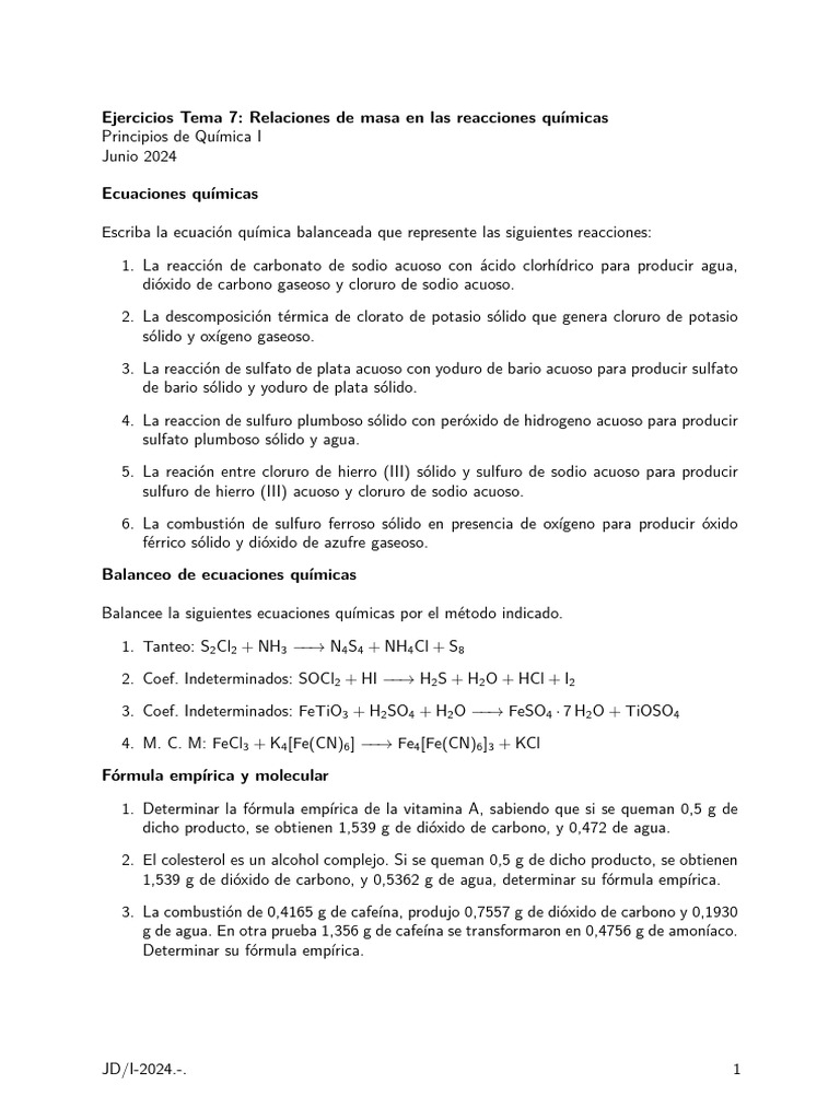 Ejercicios Tema 7 PQ I 2024 | PDF