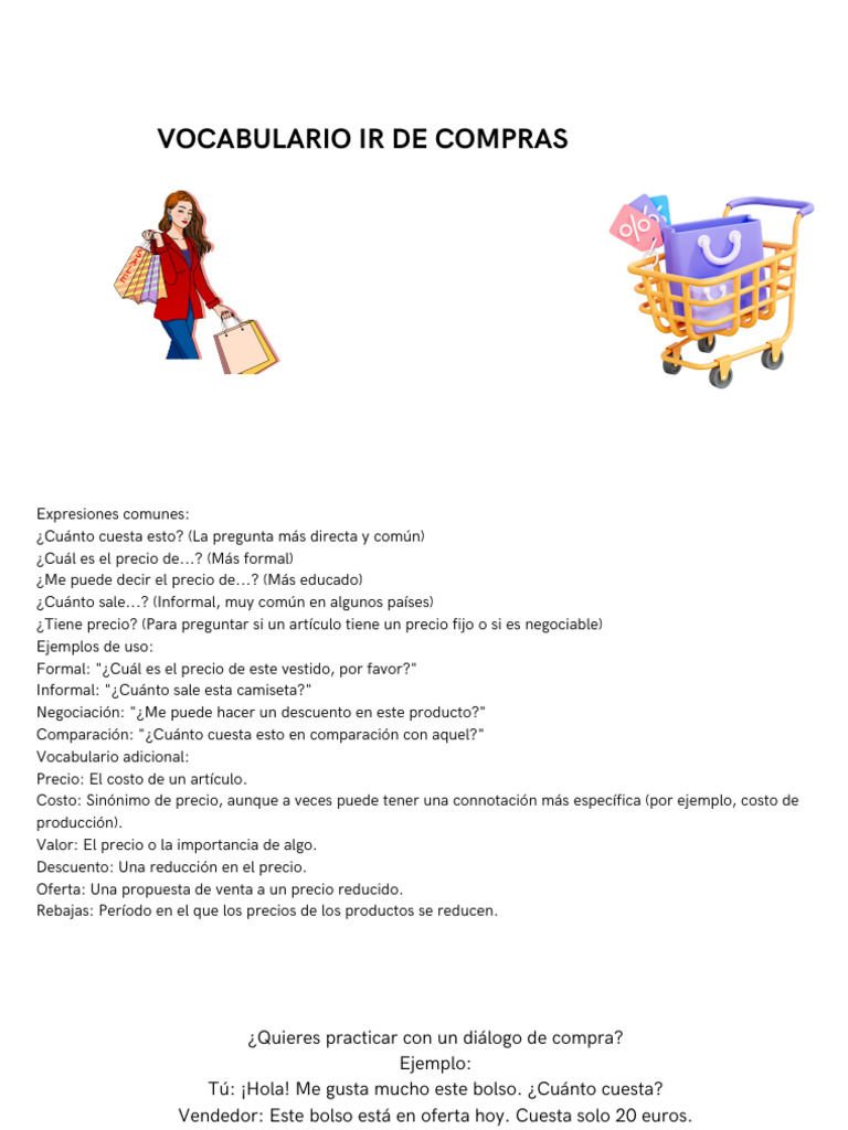 Vocabulario de compras | PDF