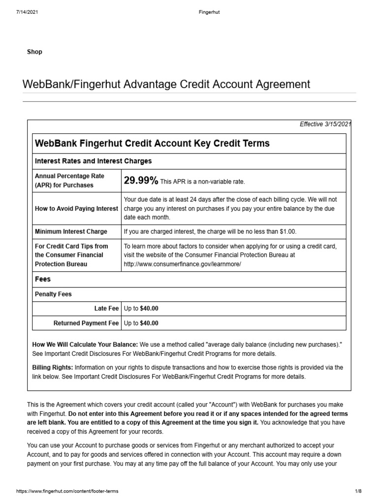 Fingerhut Card Agreement | PDF